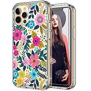 ICEDIO for iPhone 12 Pro Max Case with Screen Protector,Clear with Cute Colorful Blooming Floral Patterns for Girls Women,Slim Fit TPU Cover Protective Phone Case for iPhone 12 Pro Max 6.7"