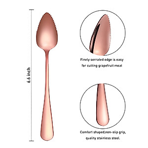 5 PCS Grapefruit Spoons, Stainless Steel Grapefruit Spoon Utensil Set, Serrated Edge & Thick Gauge Handle, Rose Gold Kitchen Tool with Non-stick Plating for Kiwi, Dessert, Apple, Citrus Fruit