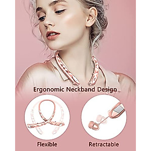 Yooken Bluetooth Headphones, Neckband Bluetooth Headset with Retractable Earbuds, CVC 8.0 Noise Cancelling Stereo Wireless Headphones with Mic for Running, Office Home, Video Conference (Rose)