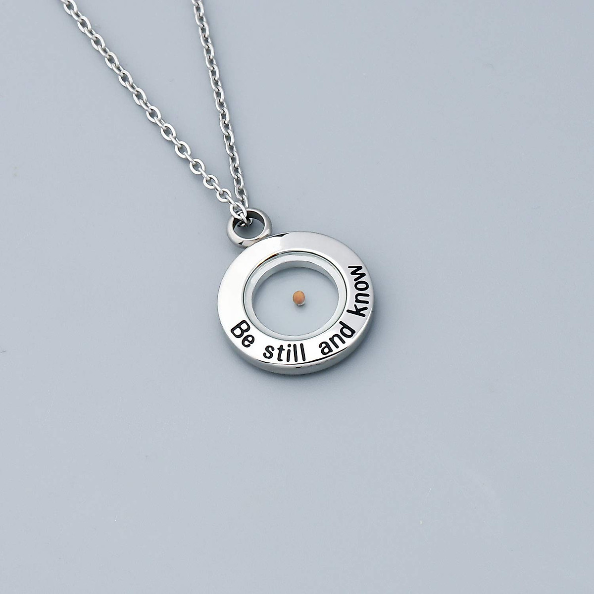 WUSUANED Mustard Seed Faith Necklace Seed Charm with Bible Verse Inscription Christian Pendant Religious Jewelry Inspirational Christian Gift for Women (be still & know necklace S)