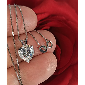 pierre lorren jewellery LUXURY 18K WHITE GOLD Heart Shaped Diamond Pendant SOLID Necklace for women with Solitaire Jewelry 18inch,Womens day present HANDMADE Women 1.5ct