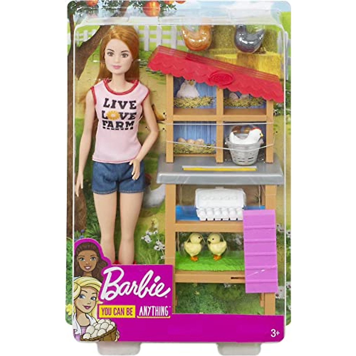 Barbie Chicken Farmer Doll, Red-Haired, and Playset with Henhouse, 3 Chickens, 2 Chicks and More, Career-Themed Toy for 3 to 7 Year Olds (Amazon Exclusive)
