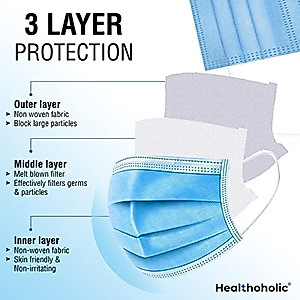 Healthoholic Blue Disposable Face Masks [Bulk Pack of 2000 Pcs, 40 Boxes of 50pcs/Box] Non-Woven, Breathable, Disposable 3-ply Protective Earloop Face Masks
