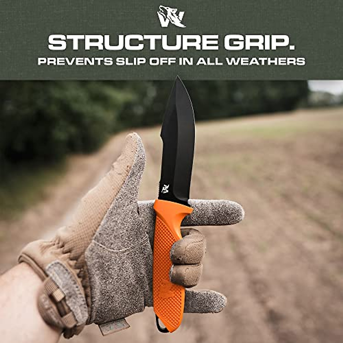 ODENWOLF HUNTER - Hunting Knife with Sheath - Strong Stick Tang Fixed Blade Knife - Made of 420 Steel - Tactical Hunting Knives with Hard Sheath with Non-Slip TPE-Handle