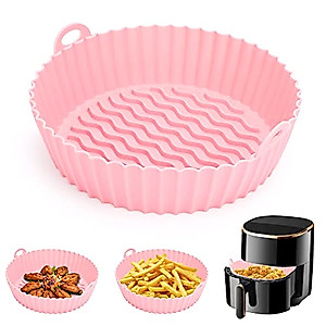 Suice Air Fryer Silicone Pot 7.5 Inch, Round Silicone Liner for 3-5qt Air Fryer, Reusable Silicone Baking Tray Replacement of Paper Liner Non Stick Air Fryer Basket Pink Kitchen Appliance Accessories