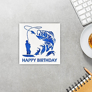 MAGJUCHE Blue Fishing Birthday Card, Glitter Laser Cut Cooking Greeting Card For Men, Father, Grandfather