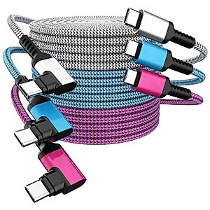 60W USB C to USB C Cable：QQLIKE 6FT(3Pack) Type C to C Cords,Fast Charging Nylon Braided Cable USB C Right Angle Compatible with Samsung Galaxy S22/21/20/Note20 /10/9/8,MacBook Air/Pro 13''