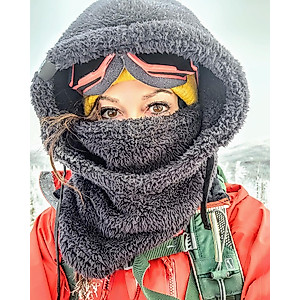 Senllen Balaclava Cold Weather Fleece Windproof Ski Mask Winter Breathable Thermal Face Mask Neck Warmer Scarf Helmet Hood for Men/Women Black