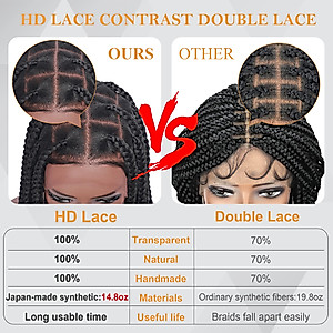 Alebery 42 inch HD Full Lace Front Knotless Box Braided Wigs for Black Women Full Lace Frontal Box Braids Wigs with Baby Hair Lightweight Synthetic Black Cornrow Fully Handmade Braided Wig