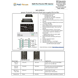 PoE Texas GPOE-6AB | 6-Port Gigabit Poe Injector for 802.3af or 24 Volt Passive Devices | Power Supplies Available Seperately