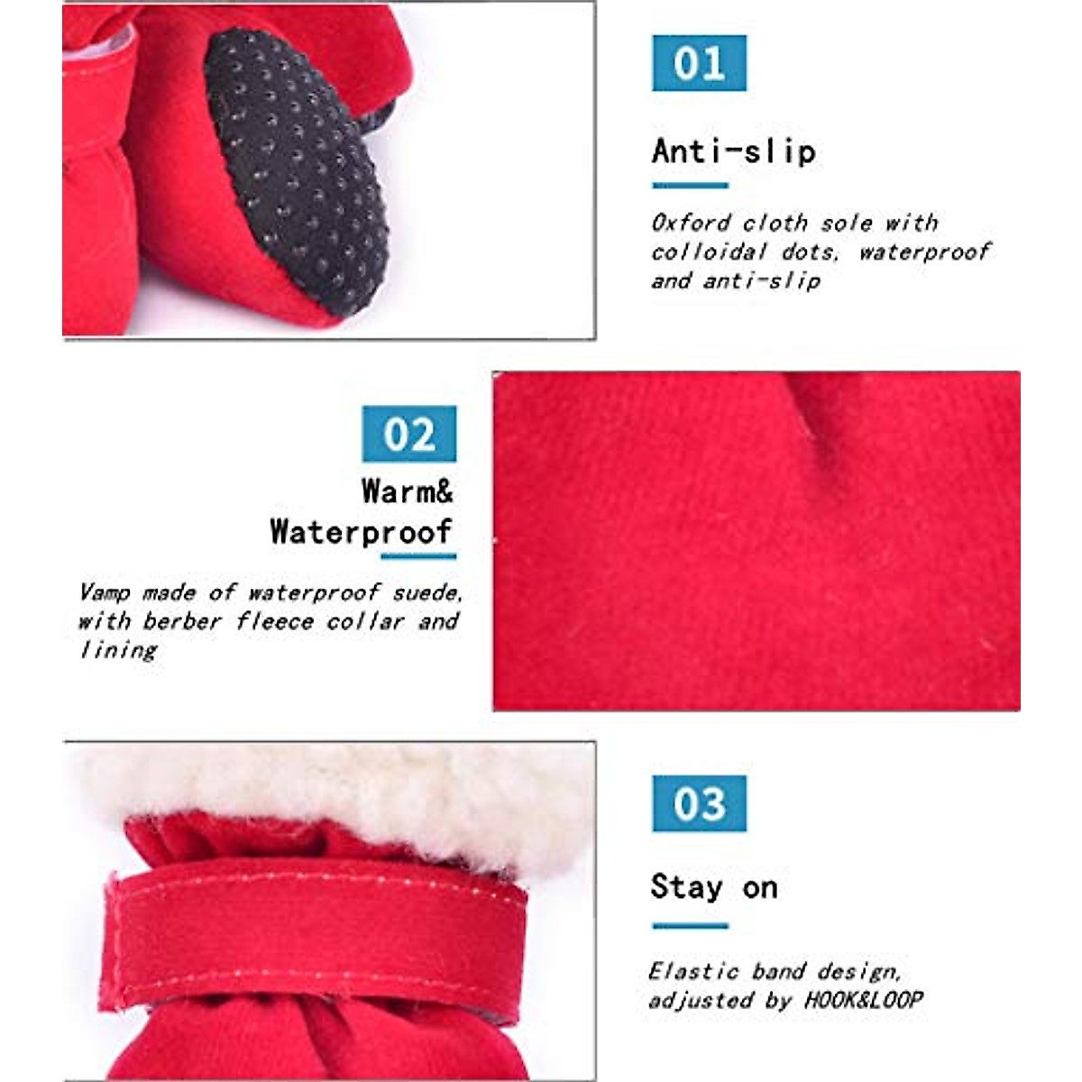 Hdwk&Hped Warm Small Dog Snow Boots Waterproof Suede Puppy Cat Booties Anti-Skid Pet Winter Shoes Red #2