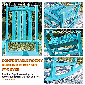 VEIKOU Rocking Chairs for Outside, HDPE Outdoor Rocking Chairs Set of 2, Heavy Duty Porch Rocker Supports 350lbs, All Weather Rocking Chair w/High Back & Wide Seat, (Blue, 2 Chairs)