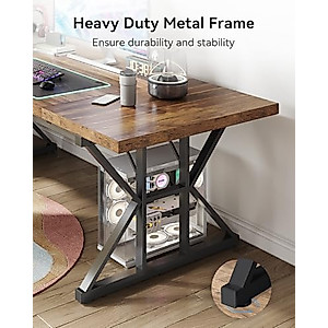 LITTLE TREE 70.8-Inch Office Desk, Wooden Executive Office Desk, Modern Work Desk, Large Farmhouse Writing Table Computer Desk for Home, Brown-Black