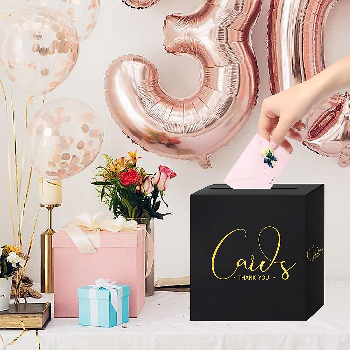 Gift Card Box with Gold Foil Design for Birthdays, Weddings, Showers, Graduations, Anniversaries, Retirements Gift Cards (Black and Gold)