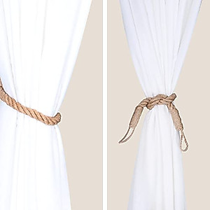 OCIOLI 2 Pieces Curtain Tiebacks Curtain Holdbacks Curtain Ties with Twisted Hemp Rope Decorative Handmade Tie Backs Curtain Holders Curtain Tie Backs for Curtains (Khaki, 2)