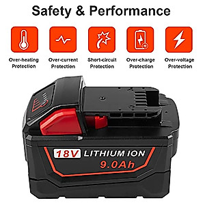 Upgraded 9.0Ah Replacement for Milwaukee 18v Battery 48-11-1828 48-11-1860 48-11-1890 Lithium Ion XC Extended Capacity with Intelligence and Extreme Weather Performance M18 Battery (1)