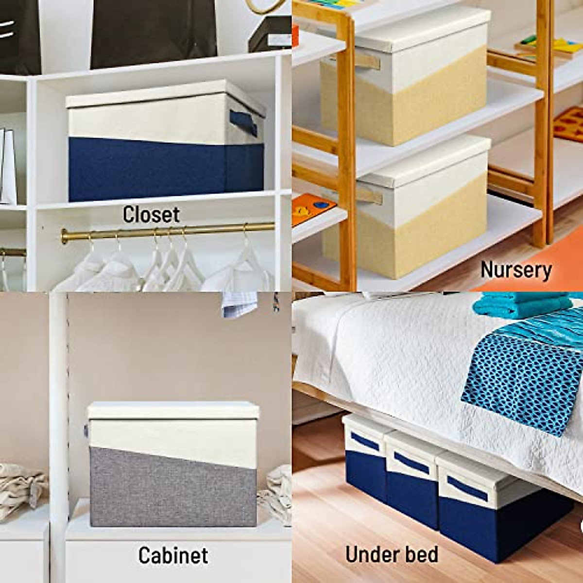 Fabric Storage Box with Lids [3 Pack] Foldable Closet Shelf Organizer Linen Decorative Bins with Cover Handles Collapsible Baskets Containers for Home Closet Clothes Nursery Toy (15x10x10 inch, 27L, Yellow)