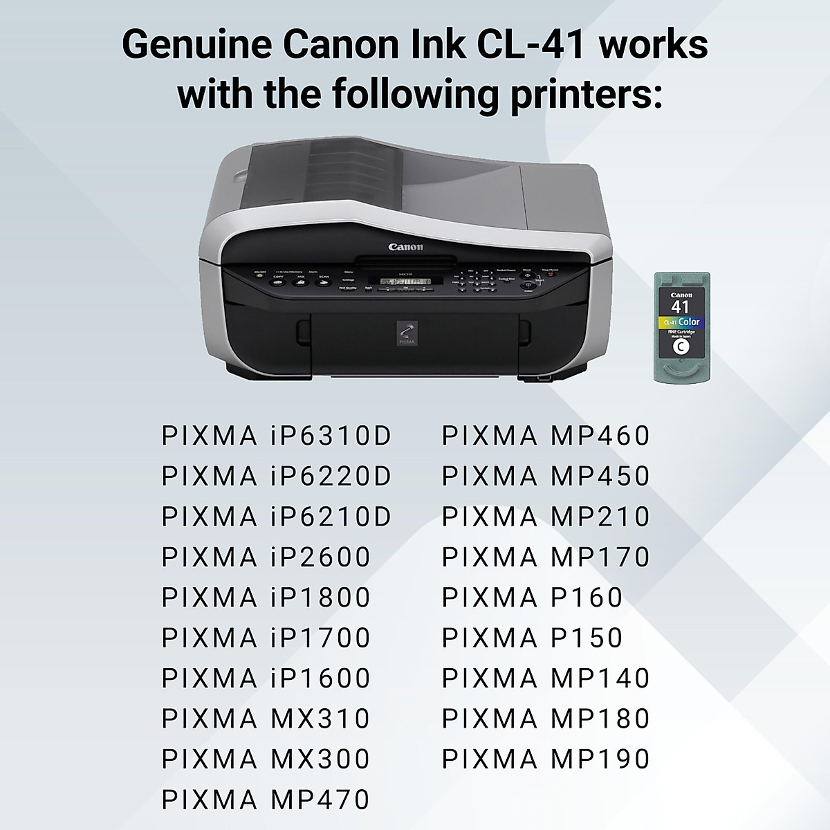 Canon CL-41 Compatible To iP1700/iP1600,iP6220D/iP6210D,iP6310D,MP170/MP160/MP150/MP180,MP450,MP460,iP1800,iP2600,MP140,MP190/MP210,MP470,MX310/MX300 Printers