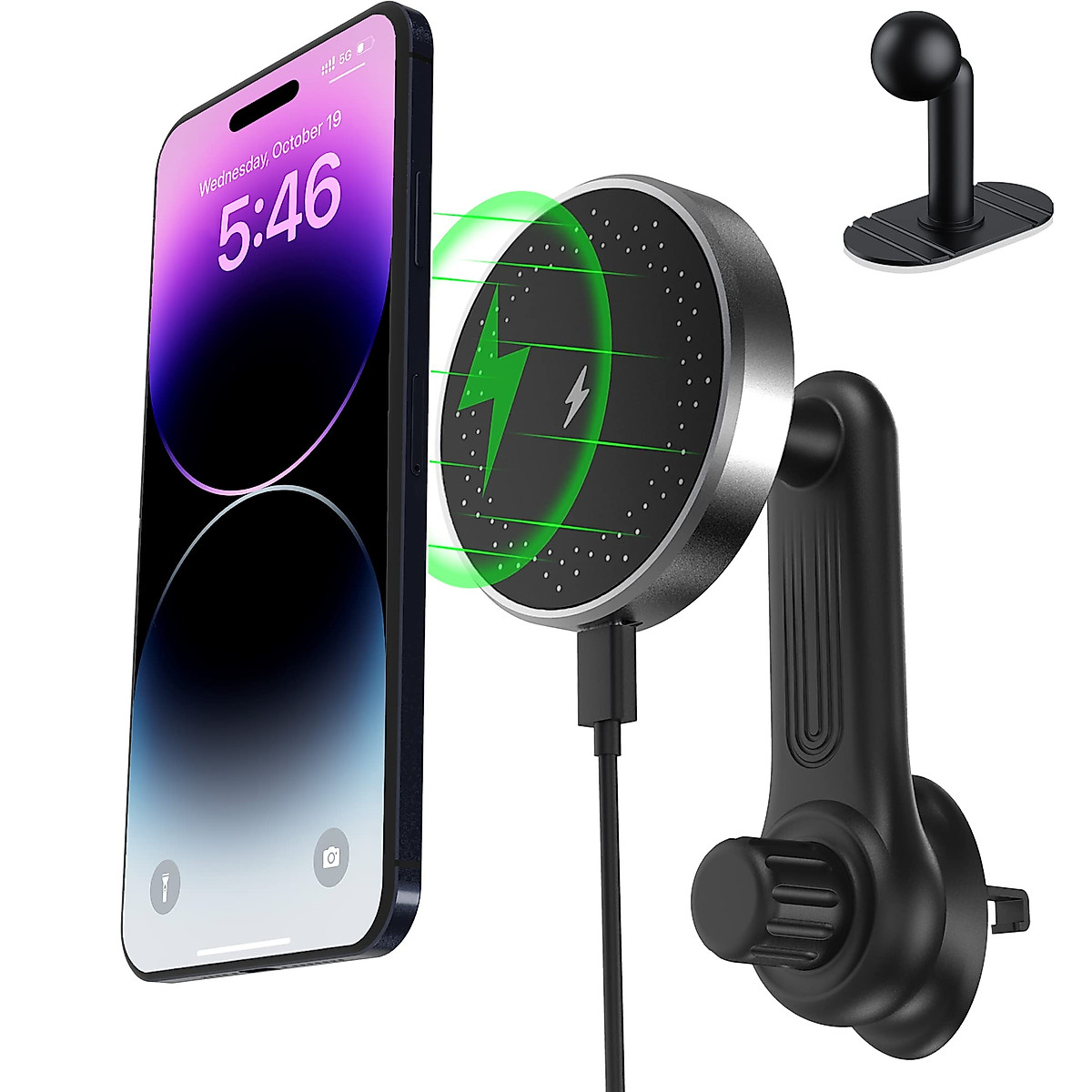 COSDIG Magnetic Wireless Car Charger Mount,15W QC 3.0 Fast Charging Compatible with Magsafe Mount,Stick on Dashboard Air Vent Phone Holder for iPhone 14/13/12 Series & MagSafe Case, BLACK-B, (MC01-B)