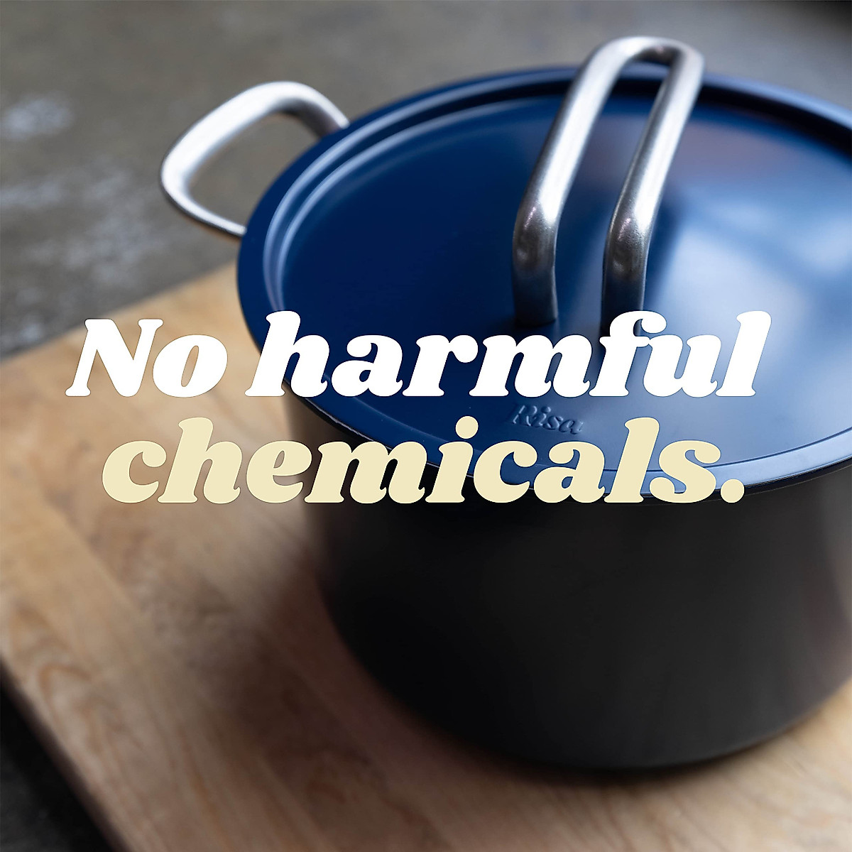 Nontoxic, nonstick BPA-free Risa kitchen stock pot with lid and pot holders for gas, electric, & induction stove by Eva Longoria - Deep Blue