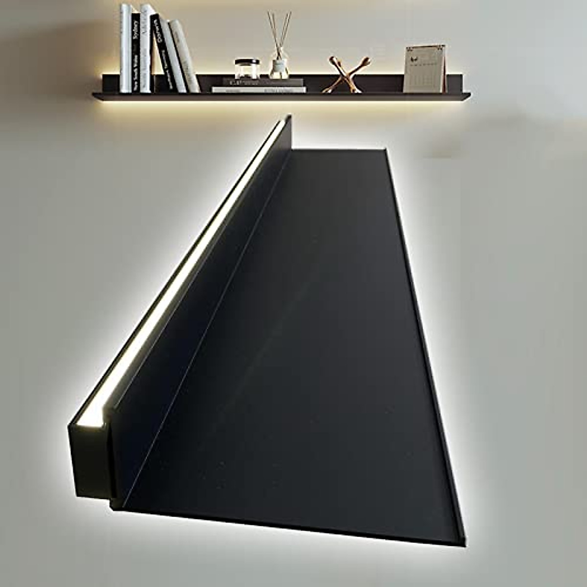 SLVUAFRN Floating Display Shelf with Built-in Illuminated LED Light and Transformer, Metal Wall Mounted Light-Emitting Shelves, Lighted Display Stand for Entrance Bar Countertop Living Room Bathroom…