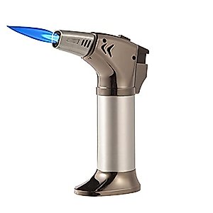 Blow Torch, Jet Lighter Butane Torch Chef Cooking Torch Lighter with Safety Lock and Adjustable Flame for Cooking, BBQ, Baking, Brulee, Creme, DIY Soldering & more(Butane Gas Not Included) (Khaki)