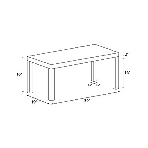 Ameriwood Home Parsons Coffee Table, Espresso, 19 in x 39 in x 18 in (D x W x H)