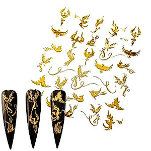 NAIL ANGEL 12Sheets Nail Art Adhesive Sticker Sheets Gold and Rainbow Color Dragon Peacock Phoenix Shapes Nail Art Decoration 10257
