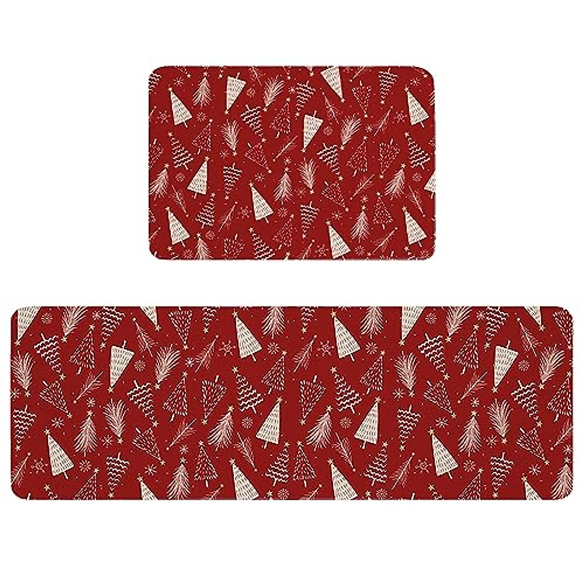 Libaoge Christmas Kitchen Mat Rug Set of 2 Xmas Tree Red Background Runner Rug Anti-Fatigue Comfort Memory Foam Standing Mat Non-Slip Floor Door Mat for Bathroom Bedroom 18x30in+18x60in