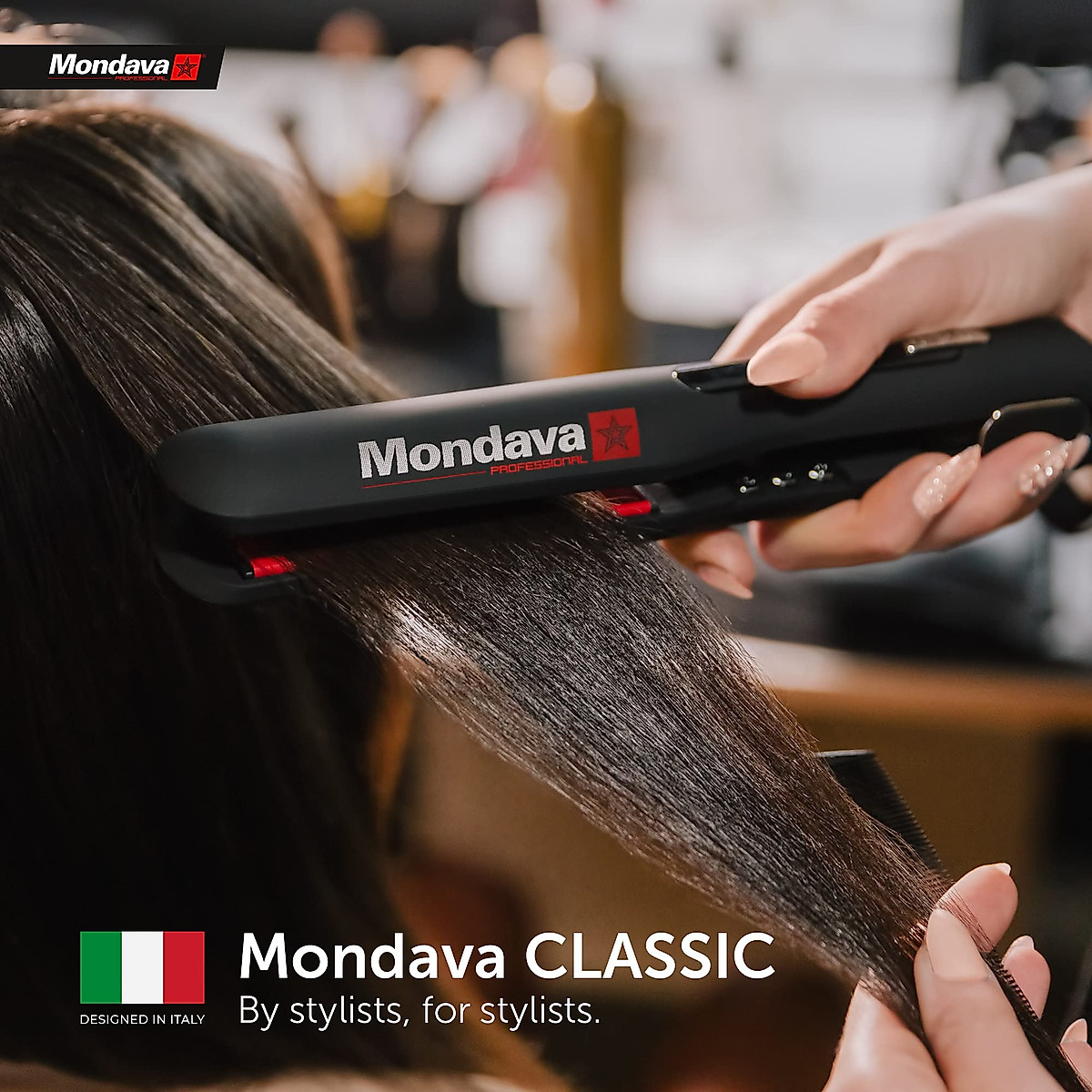 MONDAVA Professional | Ceramic Tourmaline Flat Iron Hair Straightener 1¼" | (Dual Voltage) | (Adjustable Temperature Digital Technology) | Straighten & Style Wild Hair in Under (8 Min)