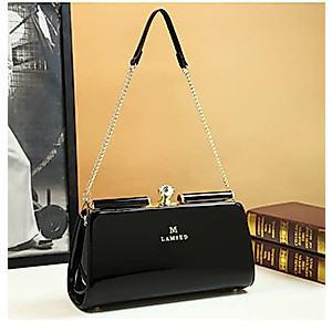 Shirt Luv Genuine Leather Women's Top Handle Satchel Crossbody Handbags Clutch Evening Bag Purses Small Shoulder Bags (Black)