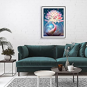 WUSARPLY Lotus Flower Diamond Painting Kits for Adults - 5D Diamond Art Kits Full Drill Diamond Dots Paint with Diamonds Gem Arts and Crafts for Beginner Kids Home Wall Decor 11.8''x15.8''