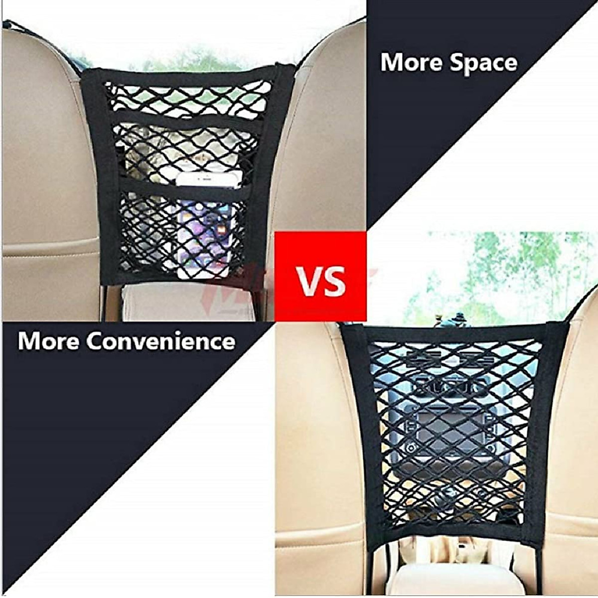 3-Layer Car Net Organizer, Universal Back Seat Mesh Bag, Barrier of Backseat Pet Children Kids, Cargo Tissue Wallet Handbag Holder, Driver Storage Netting Pouch