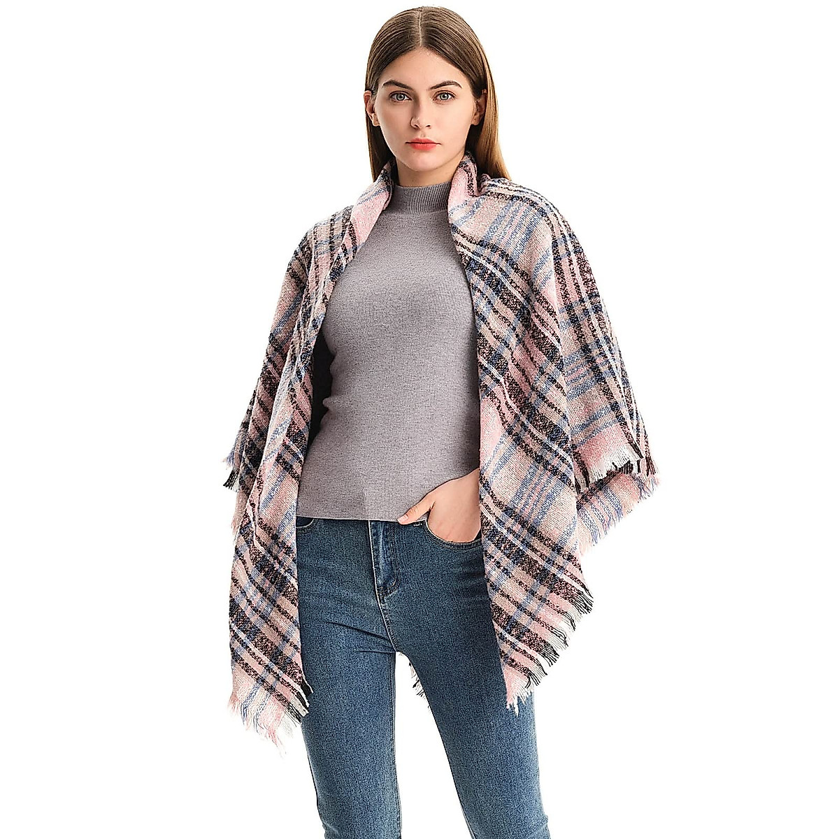 vxsvxm Winter Oversized Women's Scarves Plaid Scarf Tartan Shawl Wrap Blanket Scarf Warm Tassels Pashmina Scarf