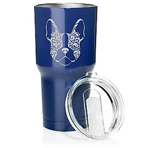Smooth Body Tumbler Stainless Steel Vacuum Insulated Travel Mug Cup Gift French Bulldog Floral (Blue, 30 oz)