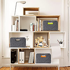 Welaxy Storage Baskets 3-piece Collapsible Felt Storage bin Foldable Shelf Drawers Organizers Bins organizie Box with Handles for Kids Toys pet Toy Books Clothes Closet Cabinet Organise (Charcoal x3)