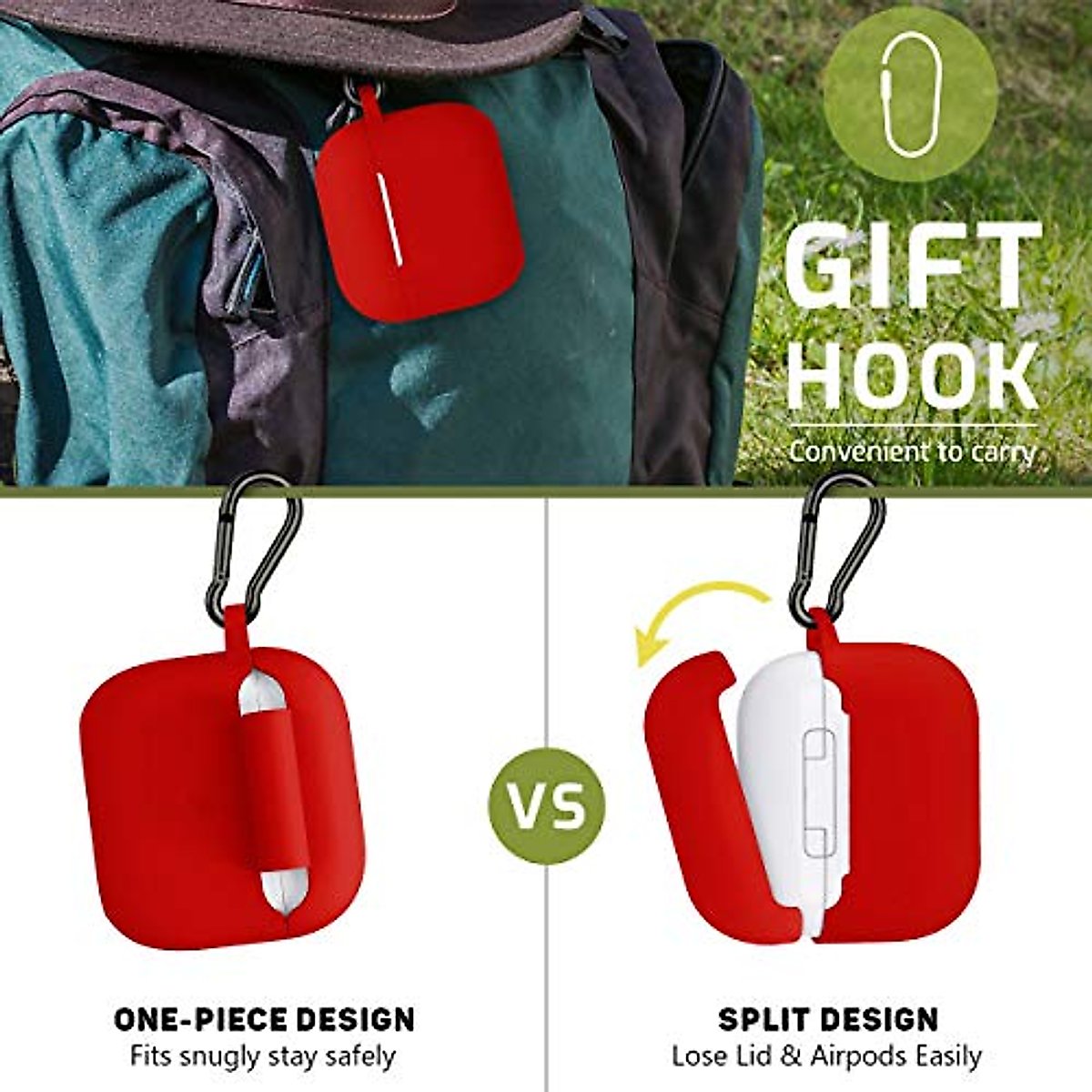 MILPROX AirPods 3 Case, Protective Skin Cover with Keychain [Visible Front LED] Shockproof Soft Slim Cases Accessories for AirPods 2021 3rd Generation Charging Case [2021 Release]-Red