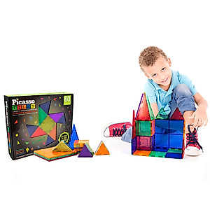 PicassoTiles Kids Toy Building Block Set Glow in The Dark Children Construction Kit Magnet Tiles Magnetic STEM Interlocking Playboard Educational Learning Stacking Blocks Child Brain Development PT60