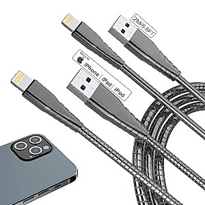 Metal Braided iPhone Charger Cable 6.6Ft/2M Long Lightning Cable Apple MFi Certified Fast Charging iPhone USB Cord iPhone Syncing Data Cable chew Proof for iPhone 13/12/11/X/Max/8/7/Plus/ipad-2 Pack