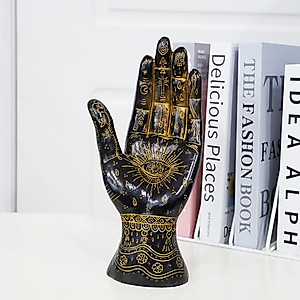 Palmistry Hand Resin Statue Telling Palm Reading, Ancient Mystical Palm with Lines and Symbols Sculpture for Palm Readers（Black）