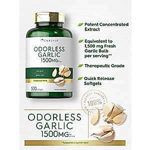 Carlyle Odorless Garlic Softgels 1500mg | 500 Pills | Non-GMO, Gluten Free Extract Supplement