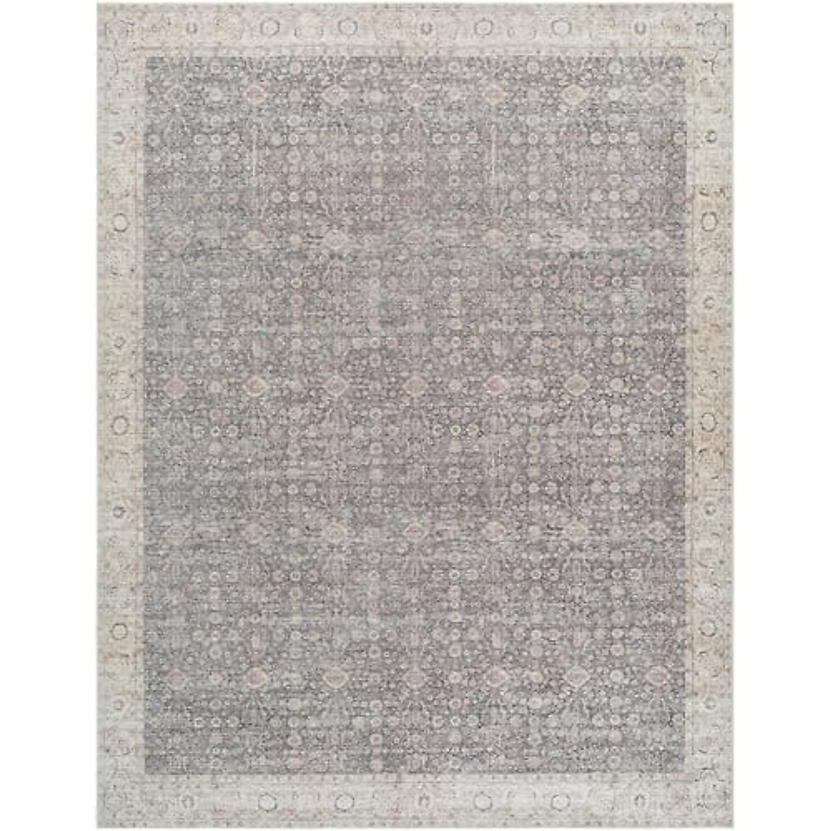Livabliss x Our PNW Home Spokane Vintage Border Area Rug, 7'9" x 10', Charcoal/Tan