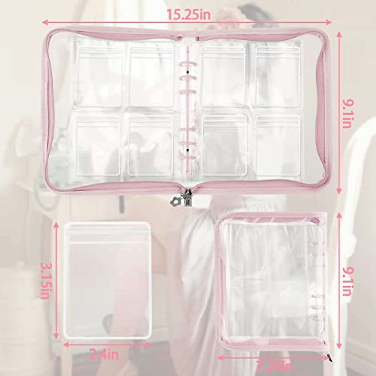 Transparent Jewelry Organizer, Jewelry Storage Book with Pockets, Travel Jewelry Storage Album Binder Zipper Pouch Bag for Necklaces Earrings Ring Display - 80 Grids+80 Anti-Oxidation PVC Bags