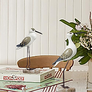 EVINIS 2Pcs Wooden Seagull Figurines, Mediterranean Style Bird States Ornaments for Beach,Garden, Backyard,Balcony, Living Room Decoration