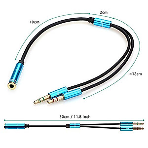 NANYI Headset Splitter Cable for PC 3.5mm Jack Headphones Adapter Convertors for PC 3.5mm Female with Headphone/Microphone Transform to 2 Dual 3.5mm Male for Computer Y Splitter Audio, (Bule)