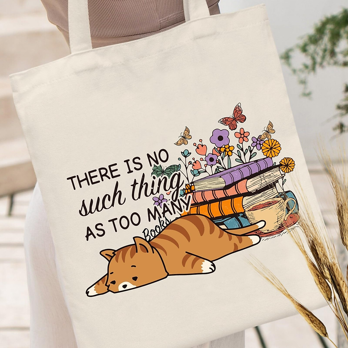Andeiltech Canvas Tote Bag for Women Aesthetic Cute Cat Shopping Grocery Reusable Bags with Inner Zipper Women Gift