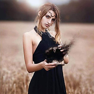 Aimimier Viking Crystal Head Chain Moon Head Chain Halloween Circlet Headpiece Crescent Moon Forehead Chain Crystal Headband Prom Hair Jewelry for Women and Girls (Retro gold)