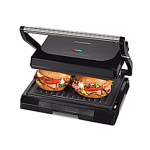 Proctor Silex 4 Serving Panini Press, Sandwich Maker and Compact Indoor Grill, Upright Storage, Easy Clean Nonstick Grids, Black (25440PS)