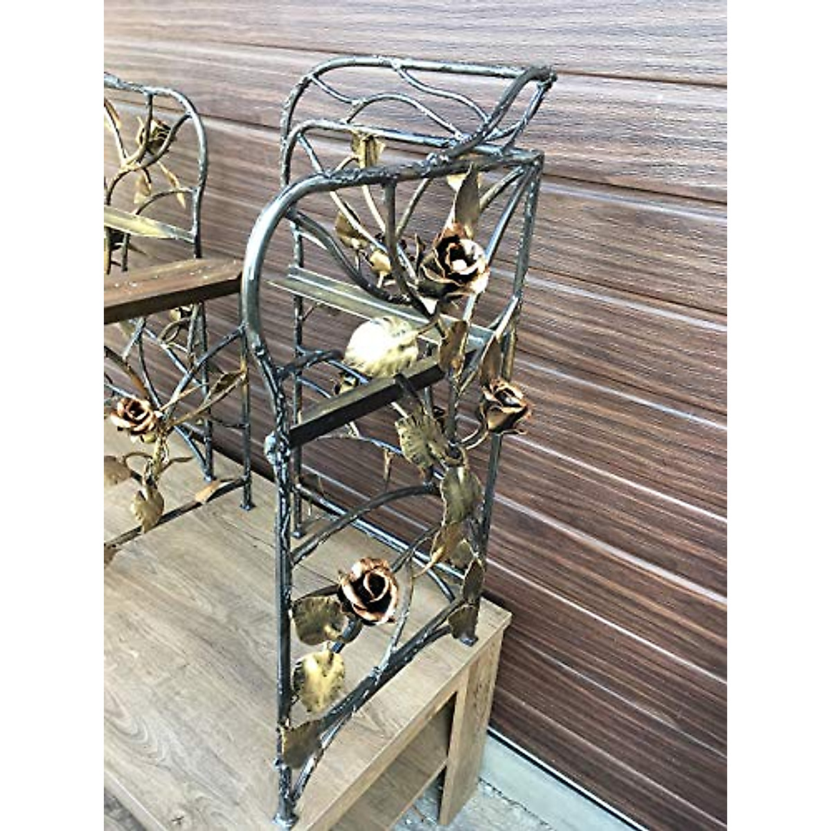 Garden bench consisting of 3 parts made in the technique of the artistic forging, floral decor