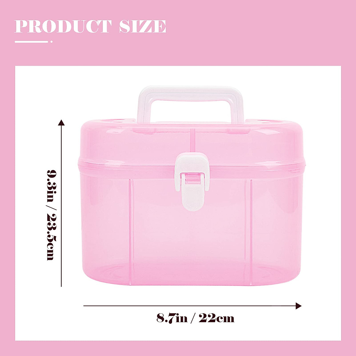 YARNOW Clear Double Layer Plastic Storage Box, 6. 9 x 4. 9 Inch Portable Handled Storage Case, Multipurpose Organizer with Removable Tray for Stationery Art Craft (Pink)
